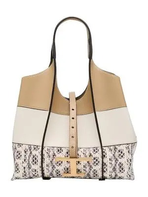 TOD'S Tod's Mini Snake-Print Leather Shopping Tote Bag