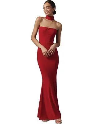 Norma Kamali Turtleneck Strapless Fishtail Gown - Tiger Red