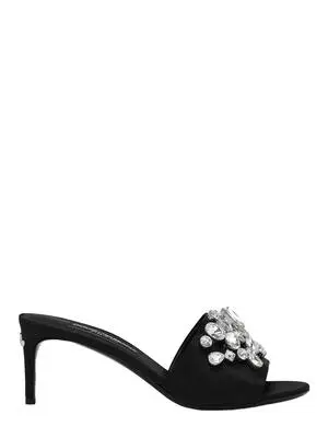 Dolce & Gabbana Satin Mules With Gemstone Embellishment - Black