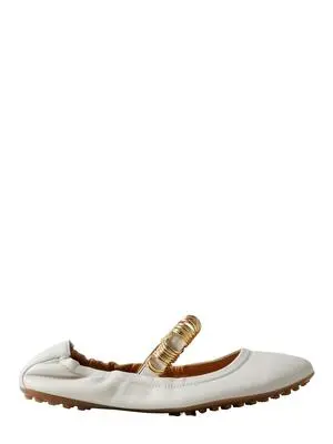 TOD'S Ballerina Leather Flats - Cream