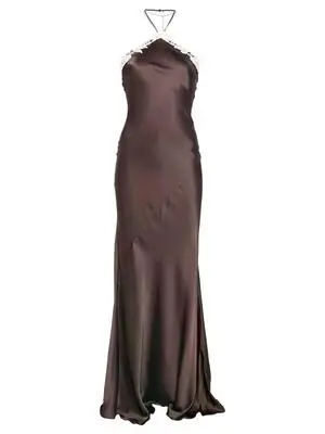 Patrizia Pepe Logo-pendant Maxi Dress - Brown