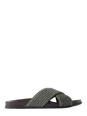 Manolo Blahnik Chiltern Raffia Slides Green