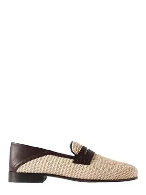 Manolo Blahnik Padstow Collapsible-Heel Raffia Loafers Neutrals