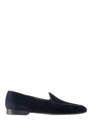 Manolo Blahnik Modena Leather-Trimmed Suede Loafers Navy