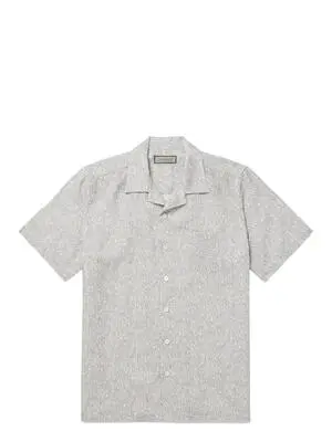 Canali Camp-collar Printed Linen And Cotton-blend Shirt - Gray