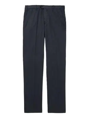 Canali Garment-Dyed Stretch-Lyocell And Cotton-Blend Trousers Navy