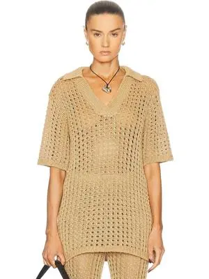 SIMONMILLER Brisas Crochet Polo Top - Natural