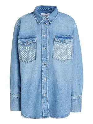 FRAME Faux-pearl Embellished Denim Shirt - Light Denim