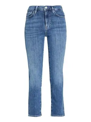 FRAME Le High Straight Cropped High-rise Jeans - Mid Denim