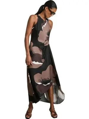 REISS Michalie Floral Tuck Midi Dress - Brown
