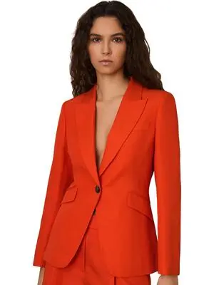 REISS Raine Single Breasted Suit Jacket With Linen - Orange