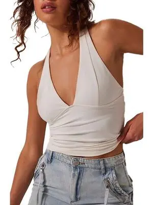 Free People Free People Still Here Ruched Halter Top Ivory