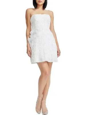 Dress The Population Sasha Floral Appliqué Strapless Mini Dress - White