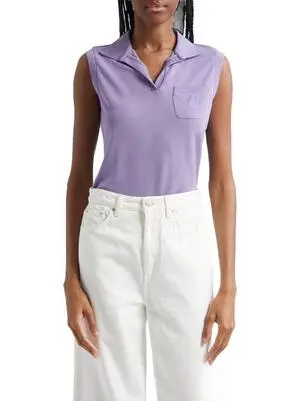Emporio Armani Piquet Knit Polo Top - Lilac