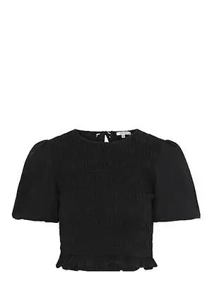 OMNES Nicolla Shirred Cotton Top - Black