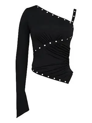 MISTRESS ROCKS Eyelet-trim Single-sleeve Top - Black