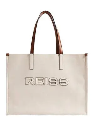 REISS Branded Cotton-blend Tote Bag - Natural