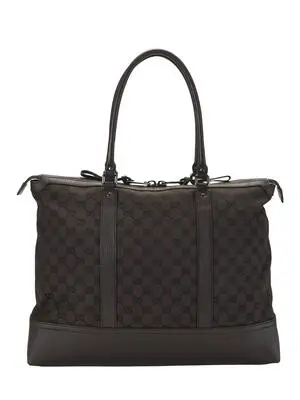 Gucci Gg Canvas Tote With Leather Panels And Gold-tone Hardware - Brown