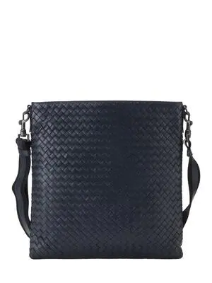 Bottega Veneta Bottega Veneta Intrecciato Leather Flat Messenger Bag Navy