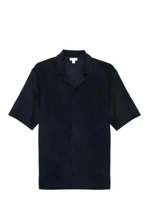 Sunspel Towelling Camp-collar Shirt - Blue