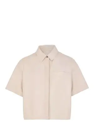 YVES SALOMON Cropped Leather Overshirt - Neutrals
