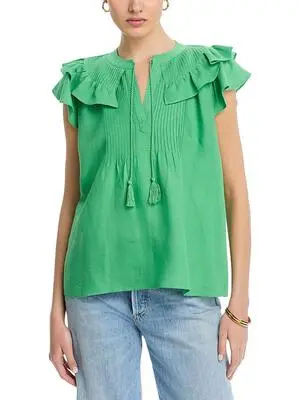 T Tahari Flutter Sleeve Blouse Green Leaf