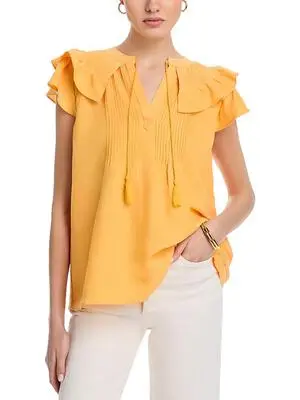 T Tahari Flutter Sleeve Blouse - Mango Slice