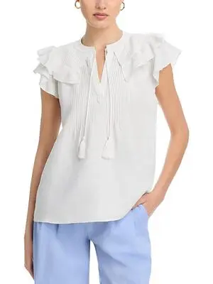T Tahari Flutter Sleeve Blouse - White Star
