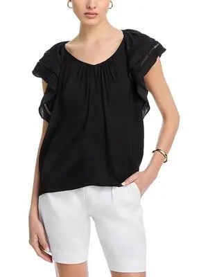 T Tahari Flutter Sleeve Top - Black