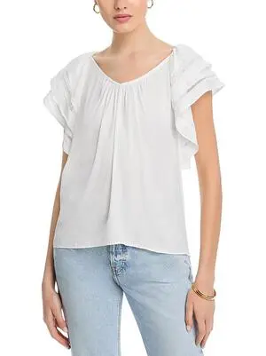 T Tahari Flutter Sleeve Top - Soft White