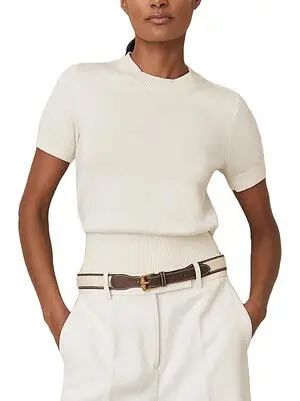 REISS Anita Knit Crewneck Top - Ivory