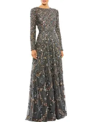 Mac Duggal Embellished Illusion Gown - Charcoal