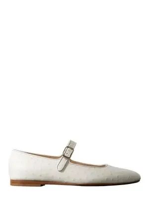 Le Monde Beryl Le Monde Beryl Ostrich-Effect Leather Mary Jane Ballet Flats Ivory