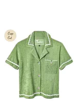 TOMBOLO Rick Rack Cropped Cabana Shirt - Green