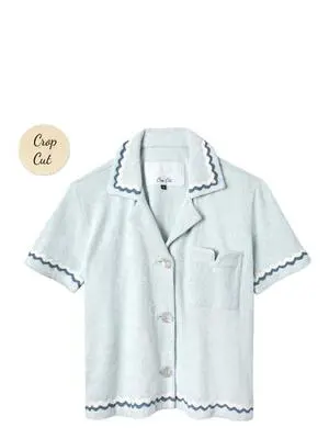 TOMBOLO Rick Rack Cropped Cabana Shirt - Sky Blue