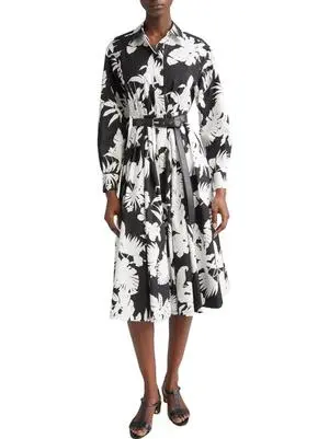 Max Mara Floral Cotton Poplin Midi Shirtdress - Black
