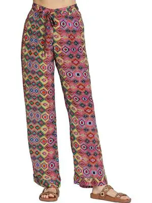 APNY APNY Belted High-Waist Printed Pants Pink Multi