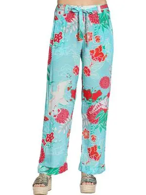 APNY Belted High-waist Printed Pants - Turquoise Multi