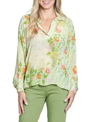 APNY Print Popover Top - Light Green Multi