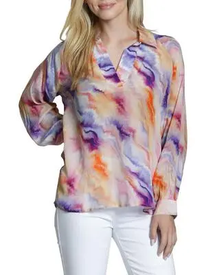 APNY Print Popover Top - Plum Multi