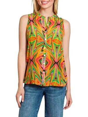 APNY Sleeveless Button-up Shirt - Green Multi