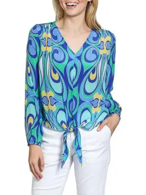 APNY Print Tie-front Top - Blue/ Green Multi