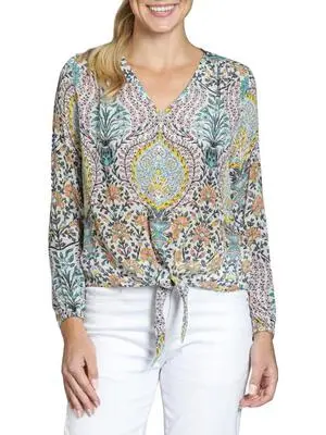 APNY Print Tie-front Top - Green Multi