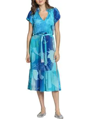 APNY Print Short Sleeve Midi Dress - Bright Blue Multi