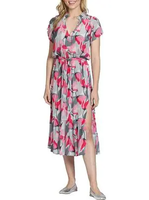 APNY Print Short Sleeve Midi Dress - Pink Multi