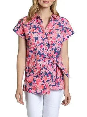 APNY Floral Cotton Button-up Shirt - Blue/ Pink Multi