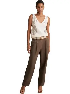 REISS Beau Linen Trousers - Mink Neutral