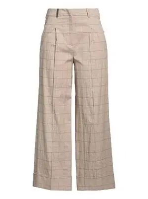 Peserico Wide-leg Glen Plaid Pants - Beige