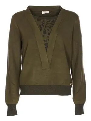 Liu Jo Crewneck Leopard Print Sweater - Green