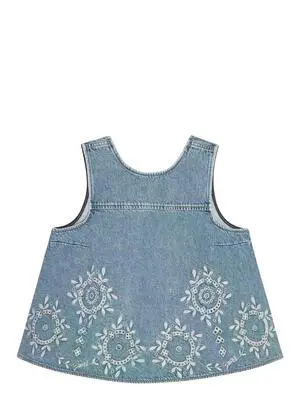 GANNI Open-back Embroidered Denim Top - Blue